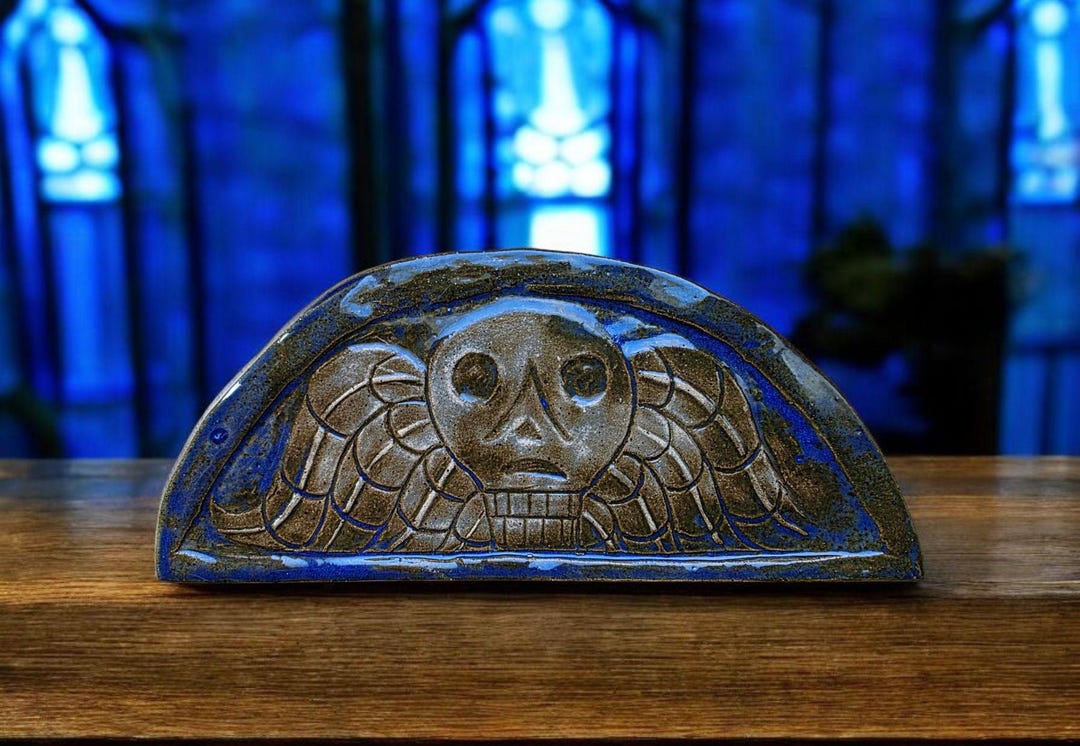 Larger Sized Winged Death Head Gravestone Imprint - Memento Mori ...