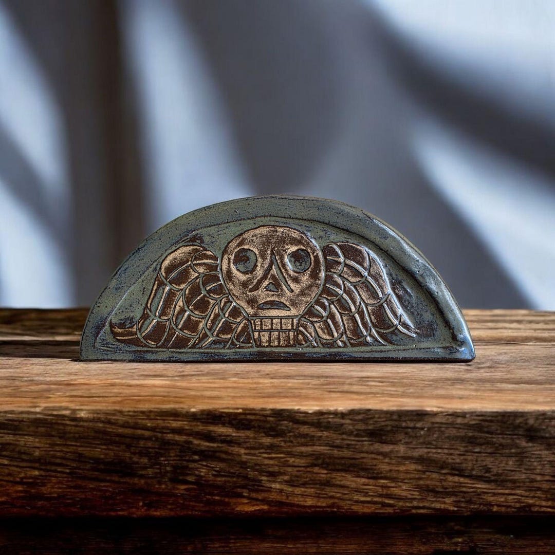 Larger Sized Winged Death Head Gravestone Imprint - Memento Mori ...