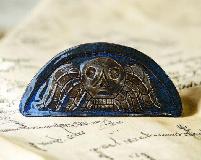 Larger Sized Winged Death Head Gravestone Imprint - Memento Mori ...