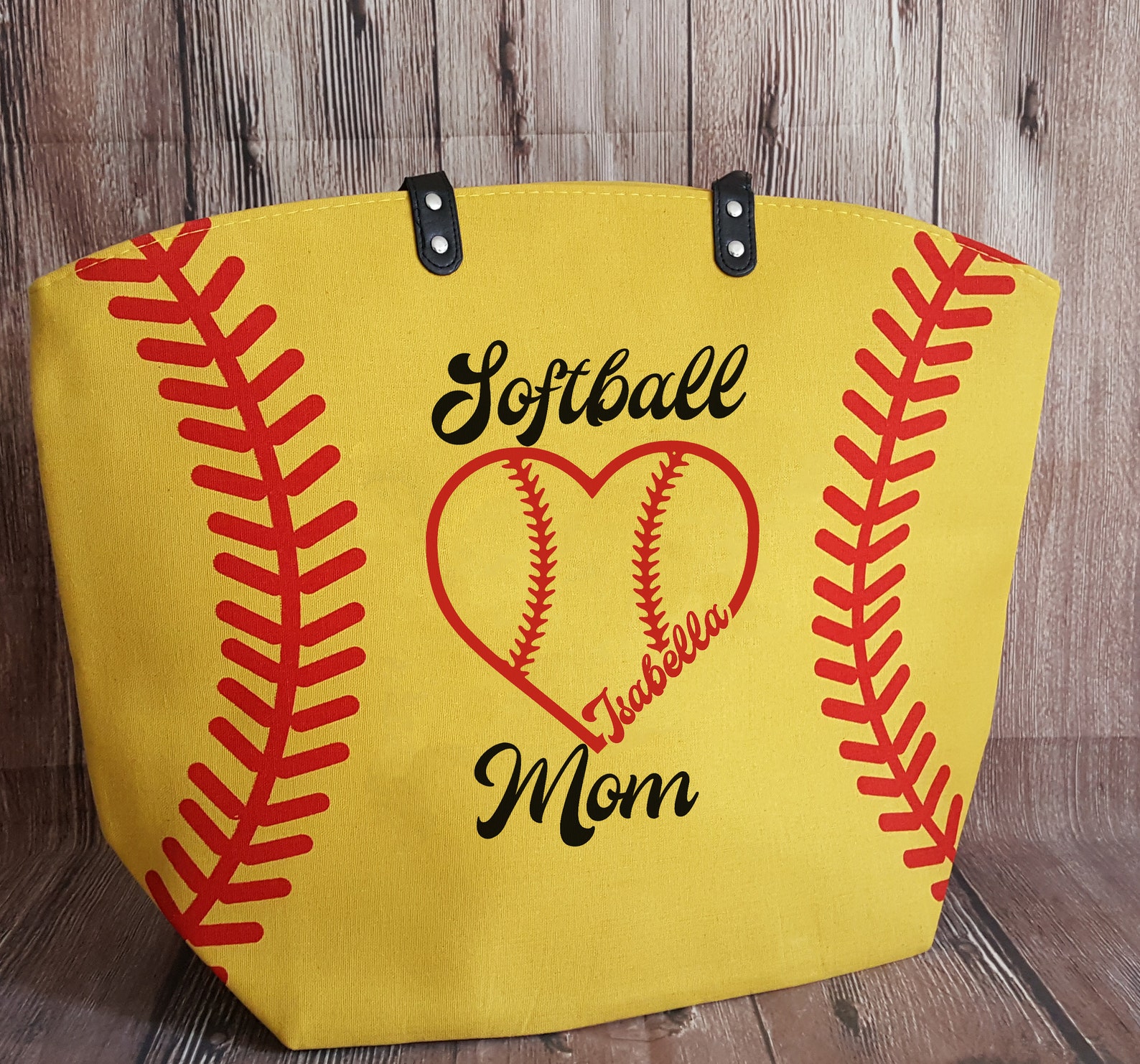 Personalized Softball Mom Large Tote Bag: Baseball/softball Heart With ...