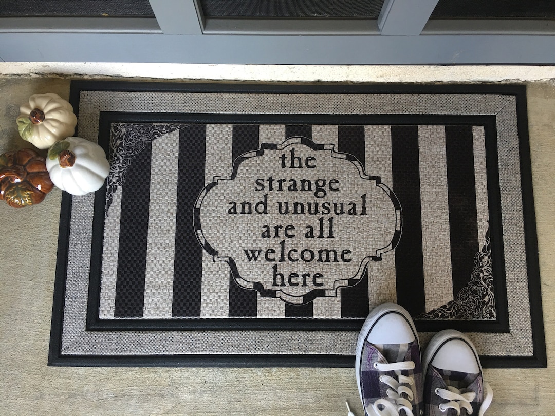 Strange and Unusual Doormat: Black White Stripe Halloween Welcome Mat ...