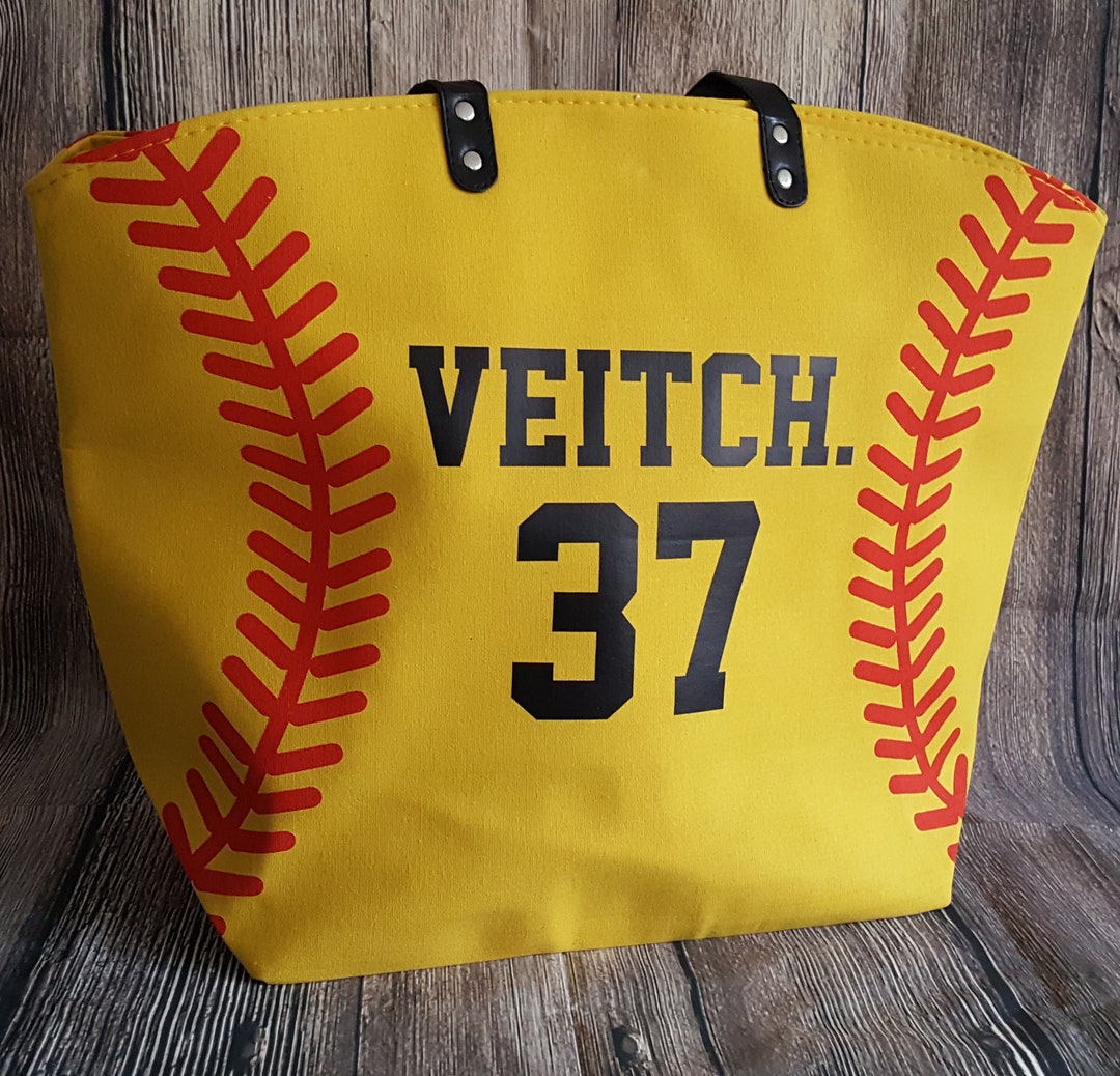 Personalized Softball Mom Tote Bags Yellow Softball Bag Tote Bag Spirit ...
