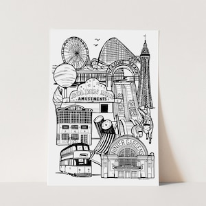 Blackpool Landmark Illustration Print. Blackpool Skyline, Blackpool ...