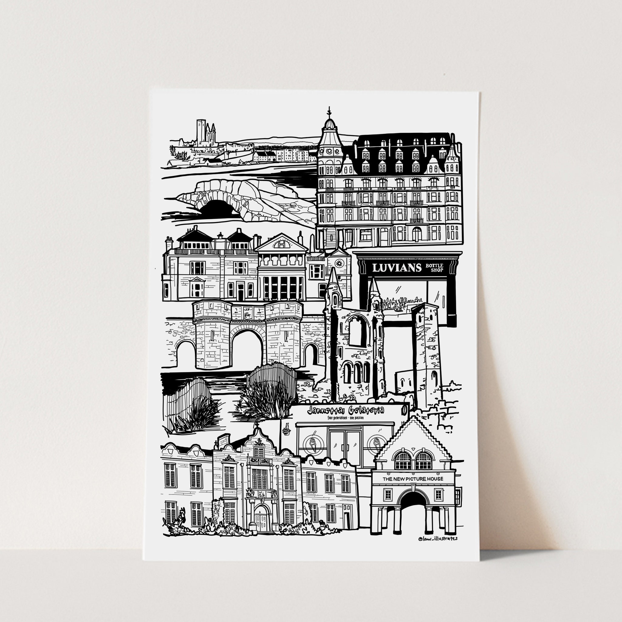 St Andrews Landmark Illustration Print. St Andrews Skyline | Etsy