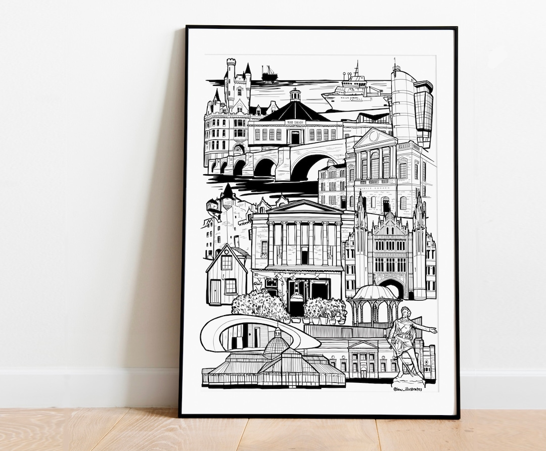 Aberdeen Scotland Print: Black and White Landmark Illustration - Etsy UK