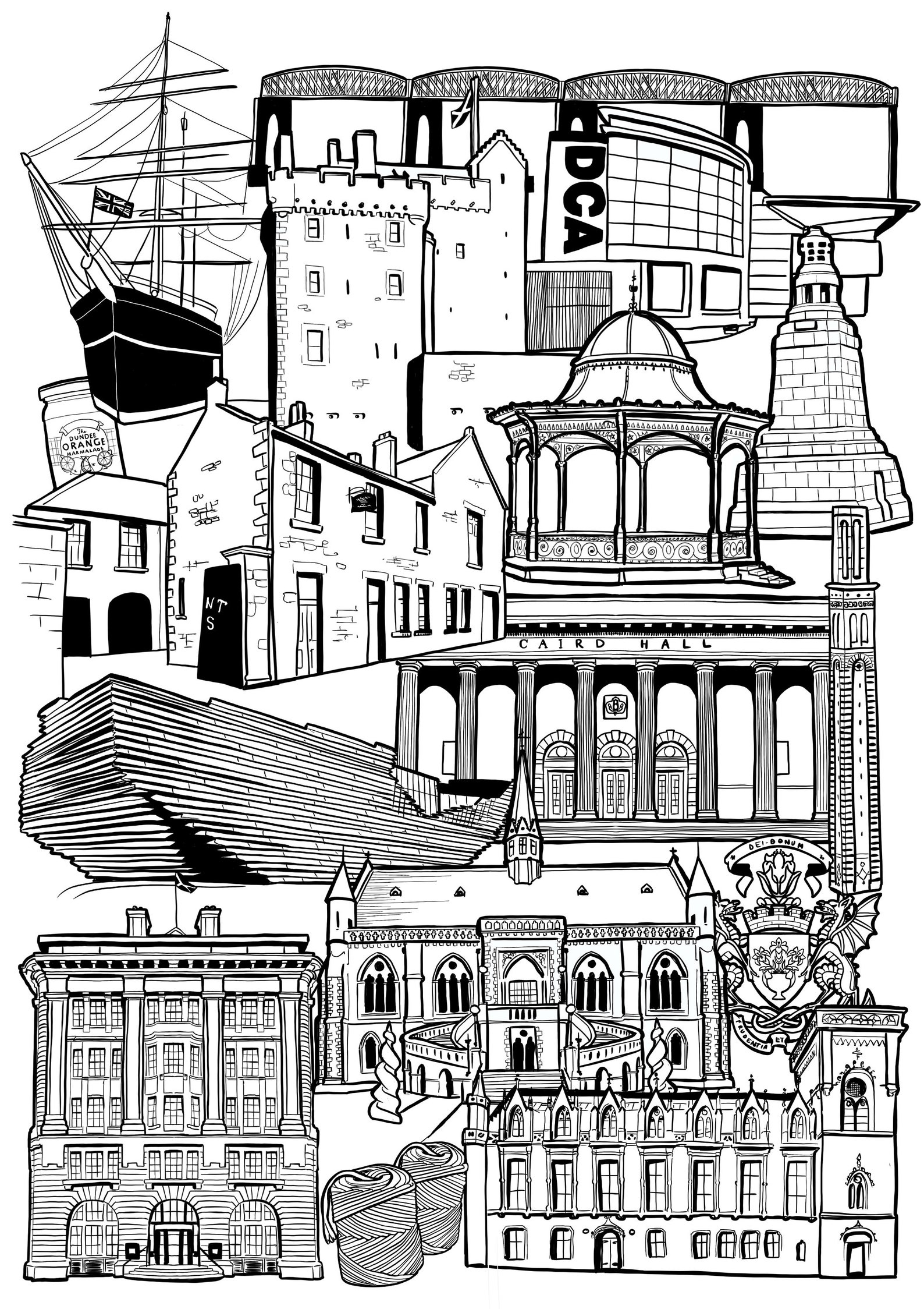 Dundee Landmark Illustration Print. Dundee Skyline Gift - Etsy UK