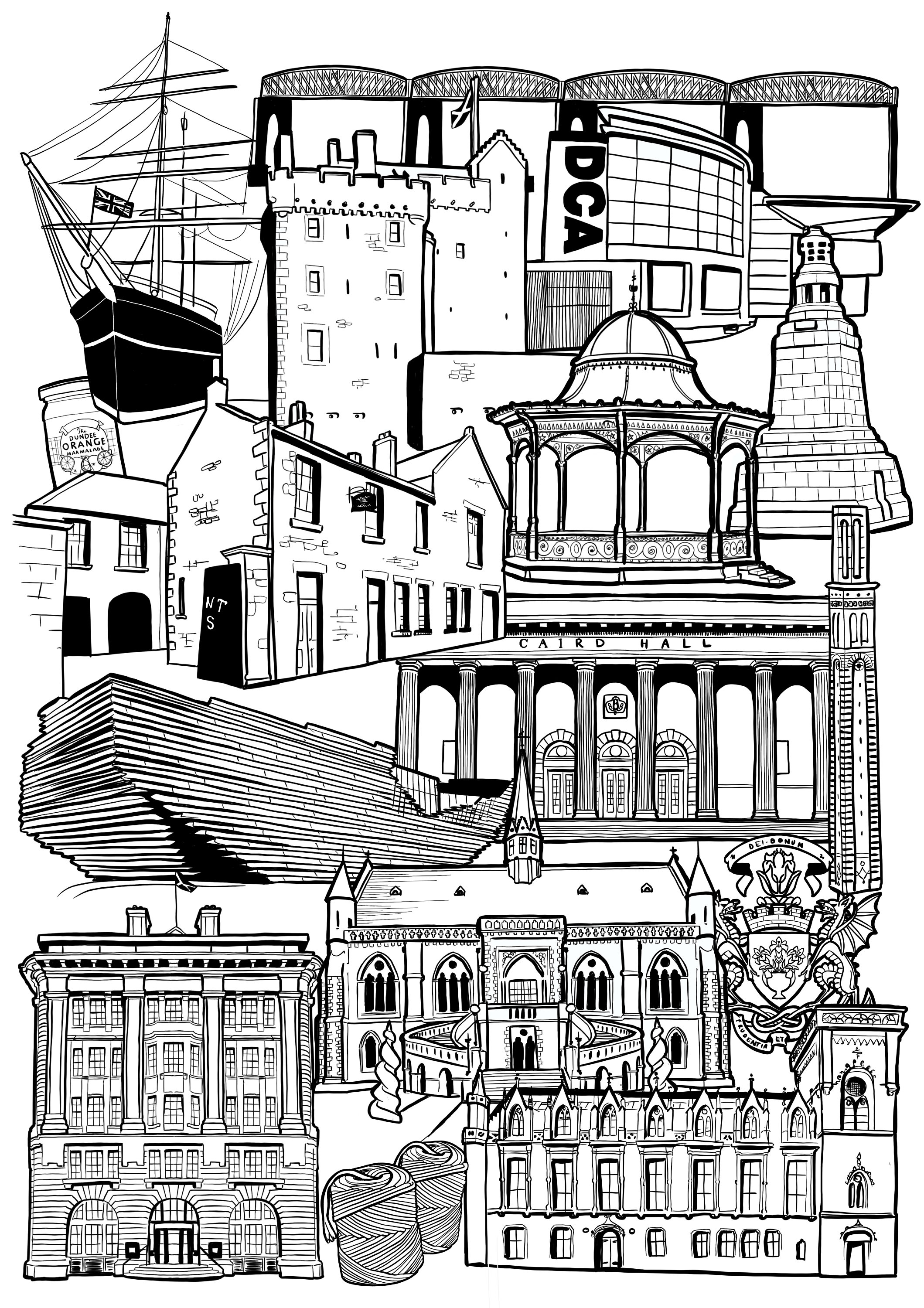 Dundee Landmark Illustration Print. Dundee Skyline Gift - Etsy UK