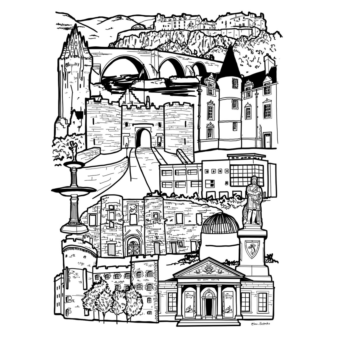 Stirling Landmark Illustration Print. Stirling Skyline - Etsy