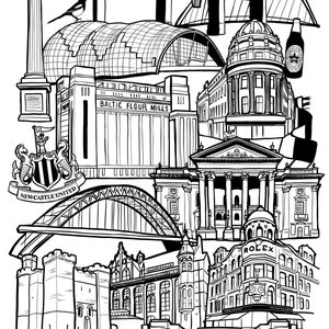 Newcastle Landmark Illustration Print. Newcastle Skyline Gift North ...