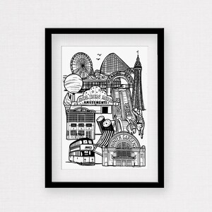Blackpool Landmark Illustration Print. Blackpool Skyline, Blackpool ...
