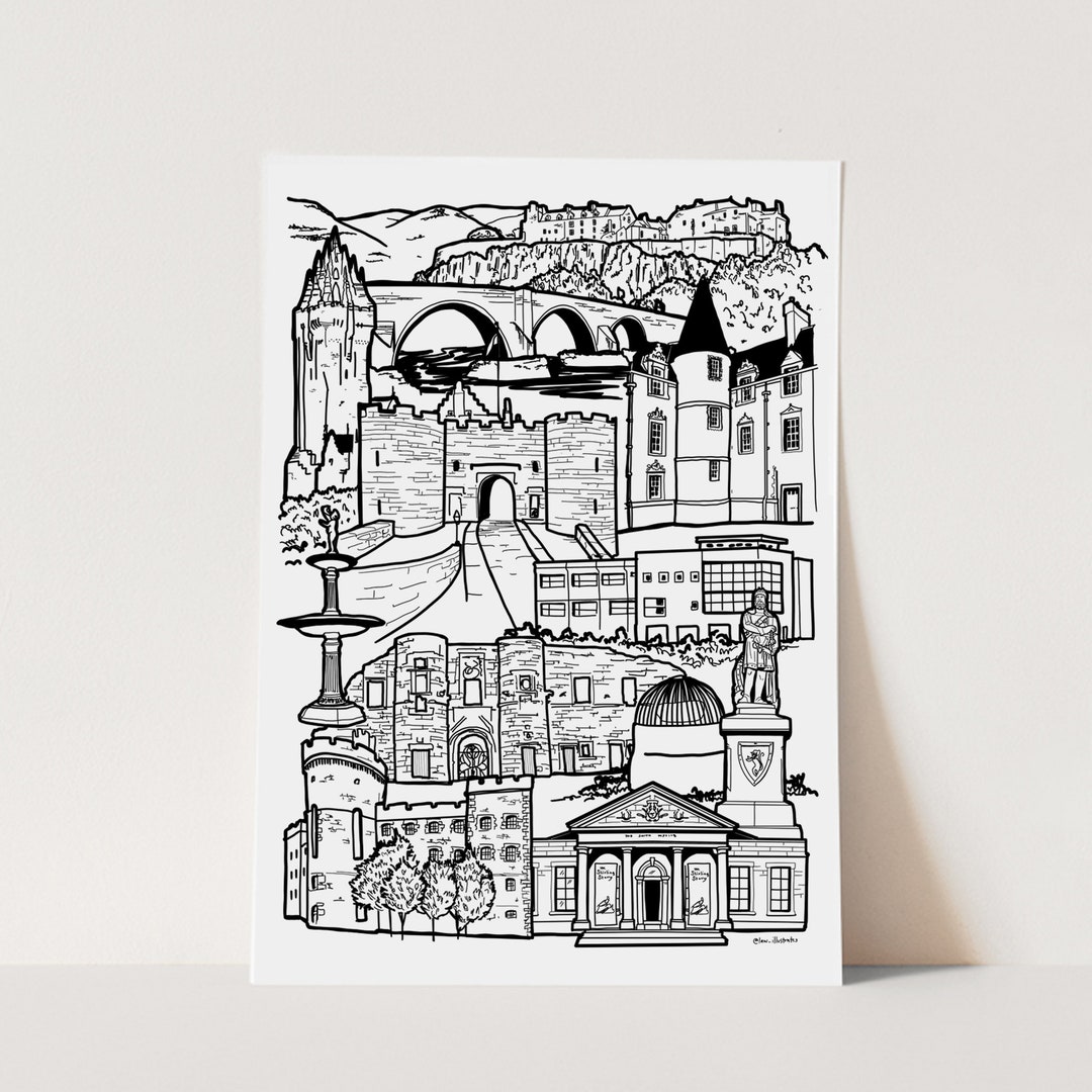 Stirling Landmark Illustration Print. Stirling Skyline, Stirling Gift ...