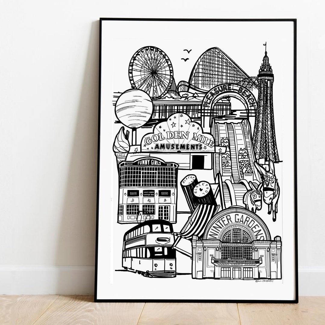 Blackpool Landmark Illustration Print. Blackpool Skyline, Blackpool ...