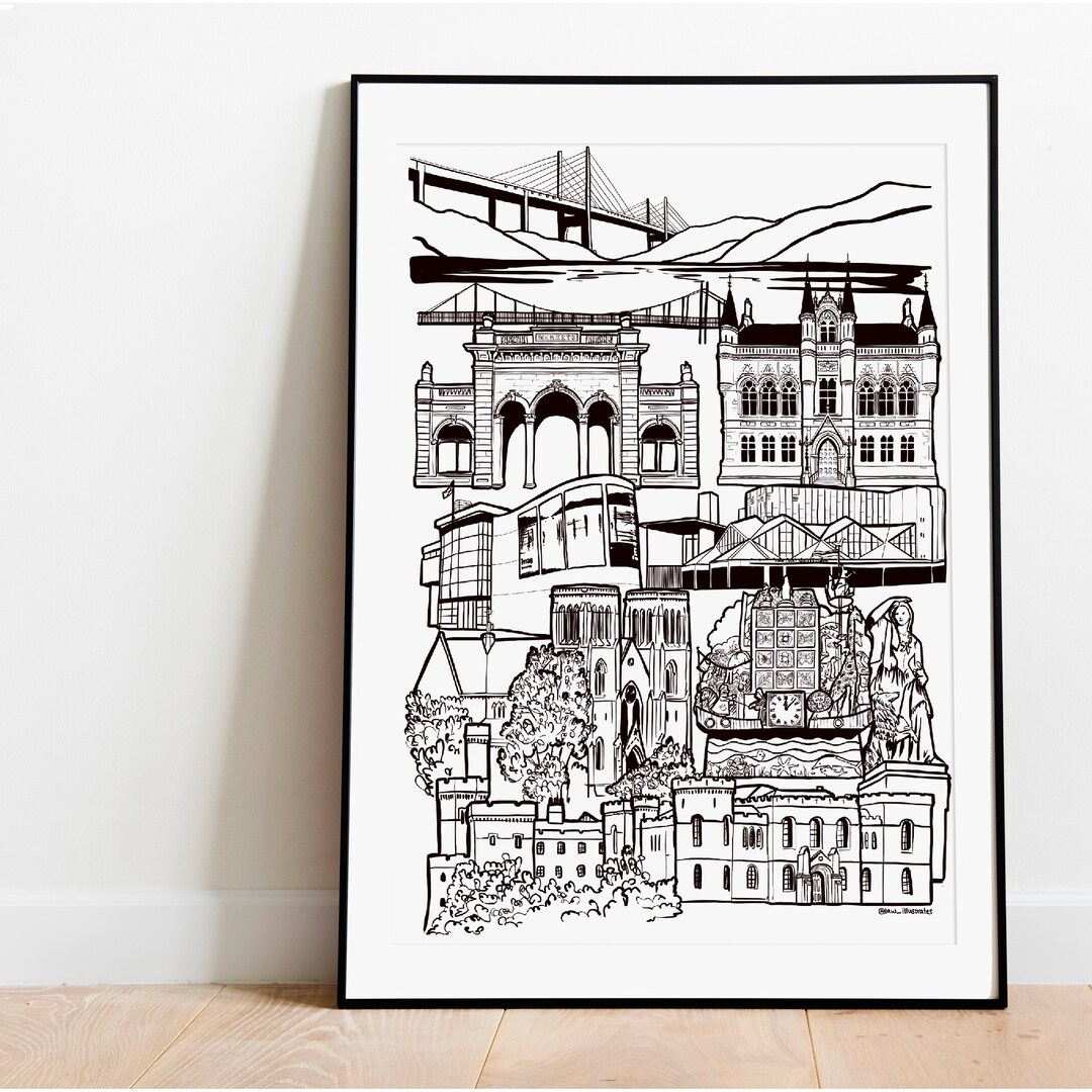 Inverness Landmark Illustration Print. Inverness Skyline Gift Loch Ness ...