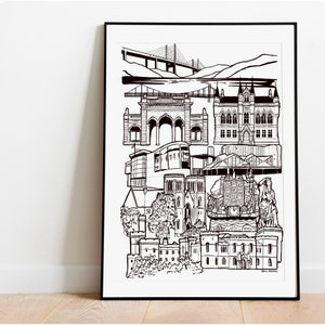 Inverness Landmark Illustration Print. Inverness Skyline Gift Loch Ness ...