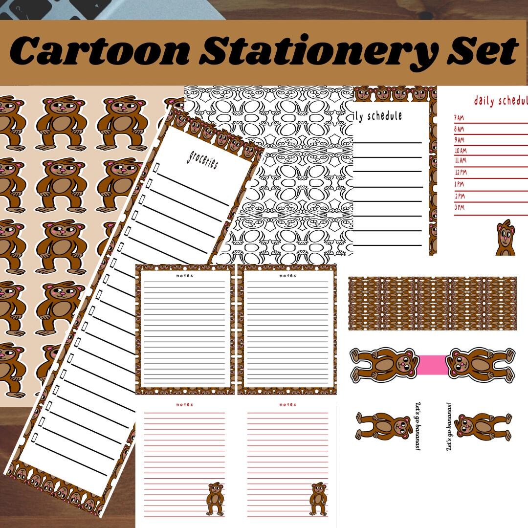Cute Cartoon Monkey Boy Themed Printable Stationery Set| Notepad| Daily ...