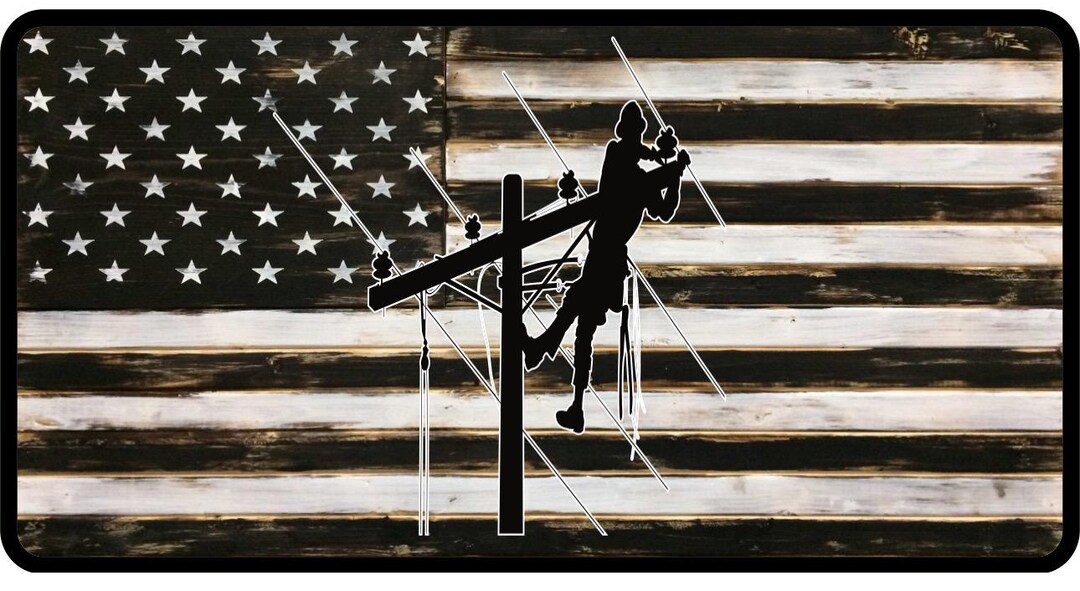 License Plate Black White American Flag Lineman - Etsy