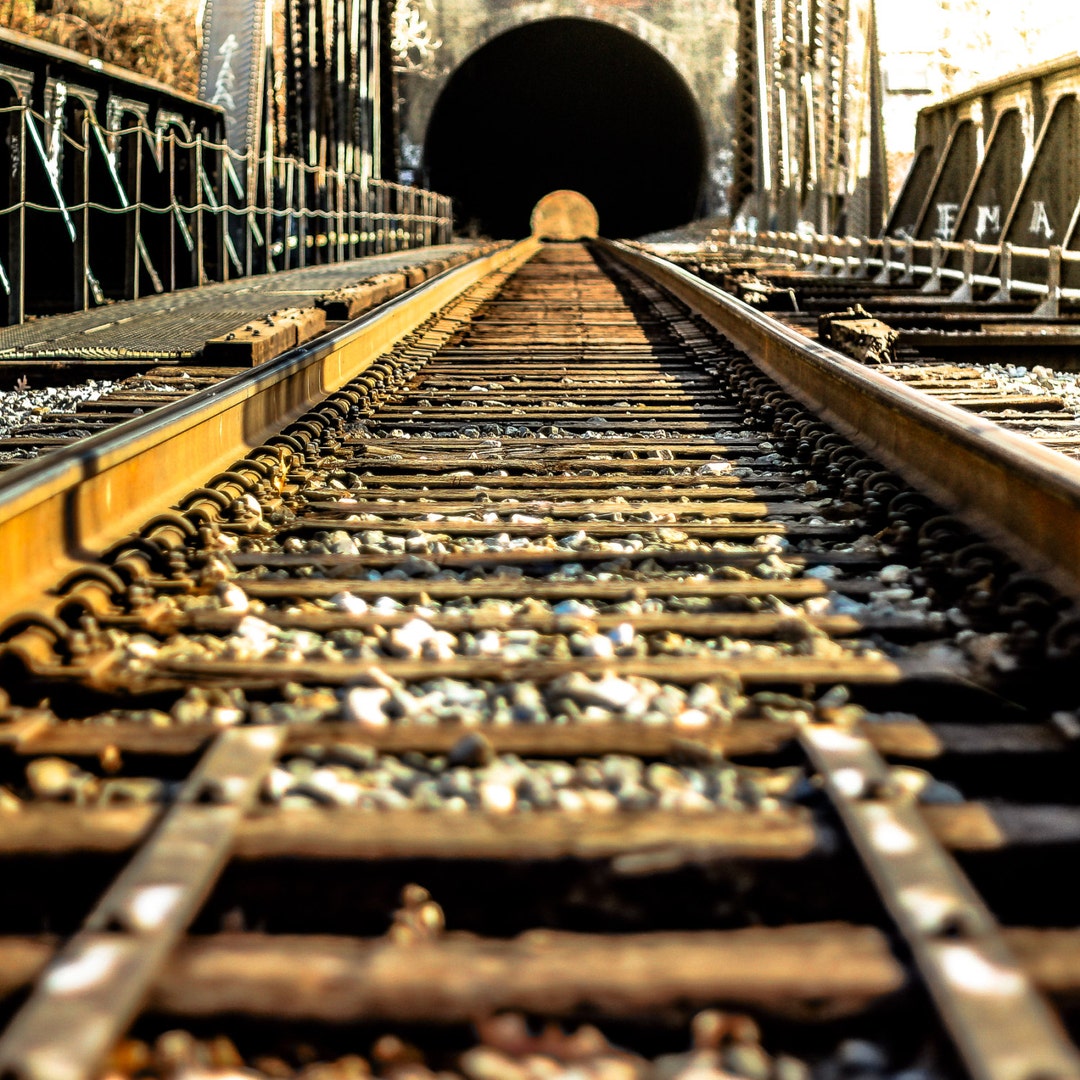 Railroad Photograph, Train Path, Tunnel, Golden Road, Sunset ...