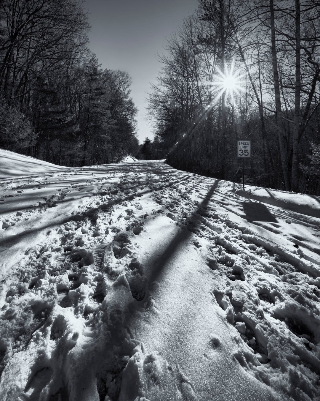 Snowy Road Photograph, Blue Ridge Parkway, Speed Limit, Storm, Sunburst ...