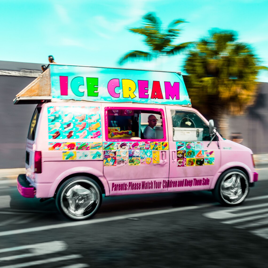 Ice Cream Man Photograph, Pink and Blue, Candy, Cold Treats, Palm Trees ...