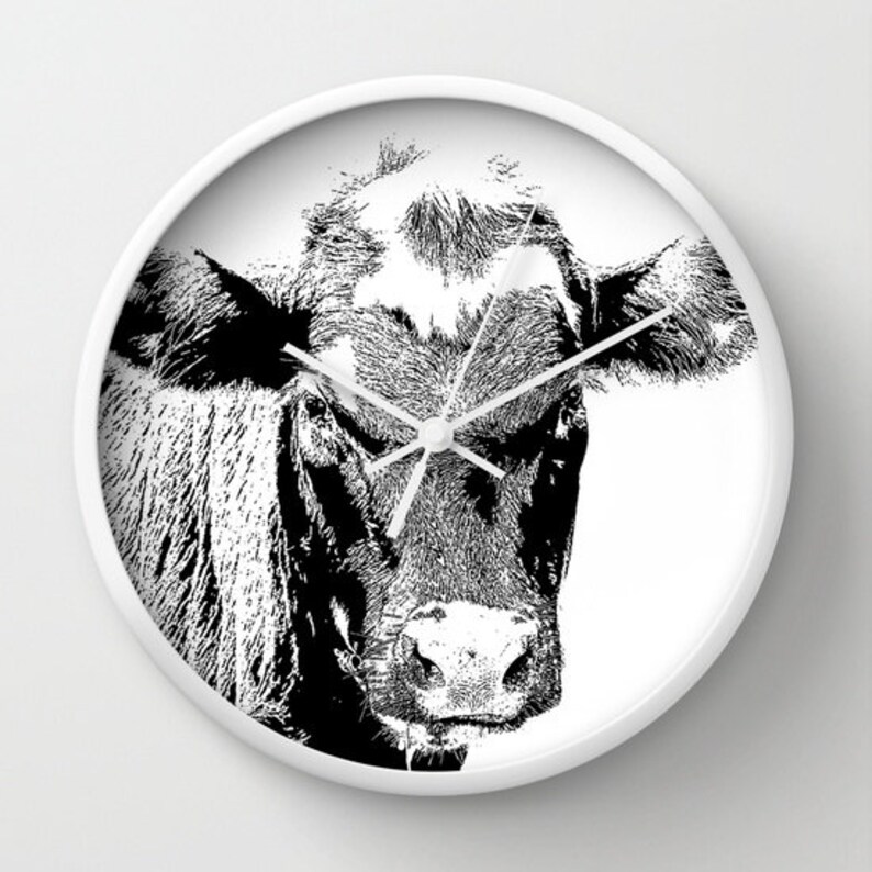 Black Cow,photo Wall Clock, Kids Decor,white, Modern Clock,retro Clock ...