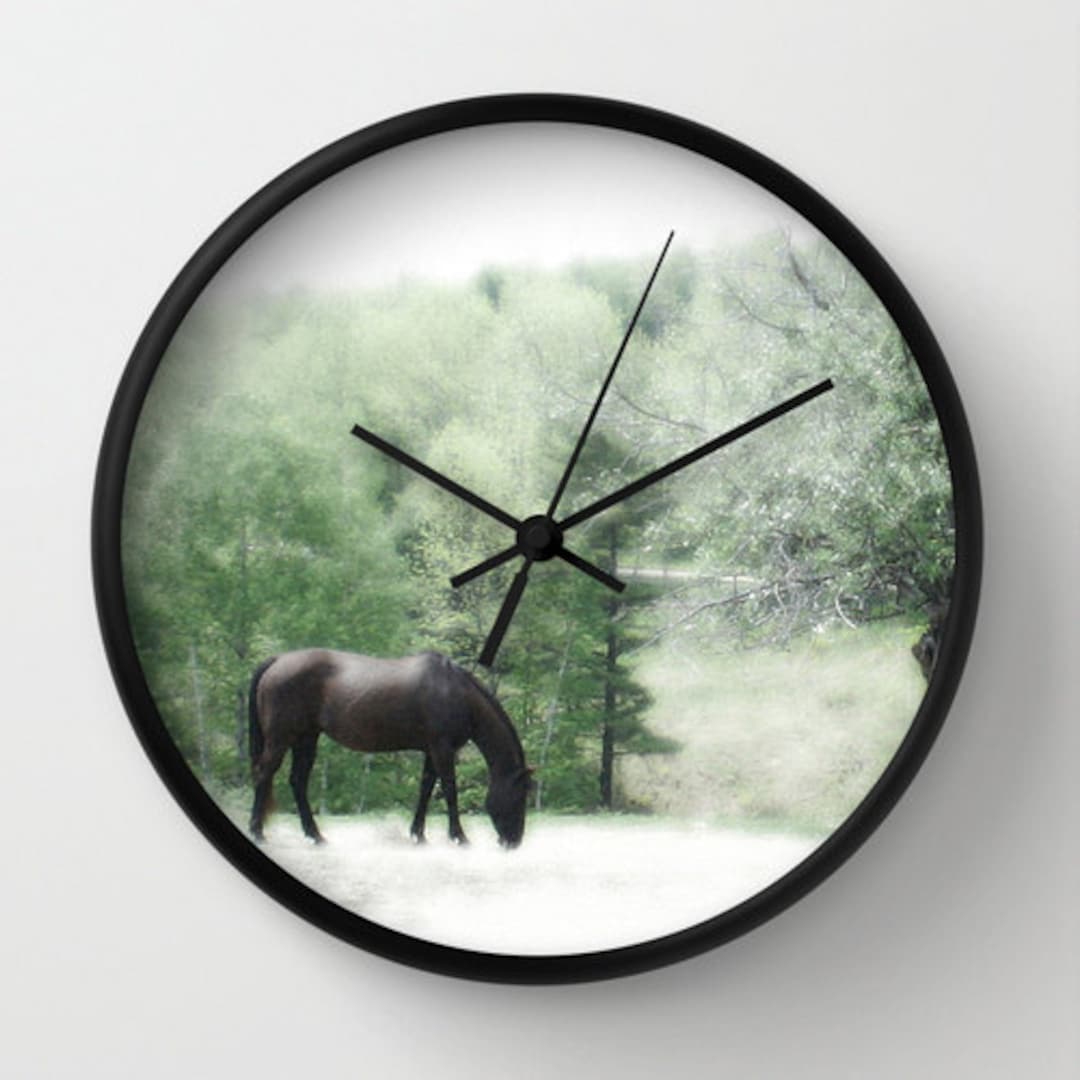 Horse in Field, Photo Wall Clock, Equestrian Clock, Retro Wall Clock ...