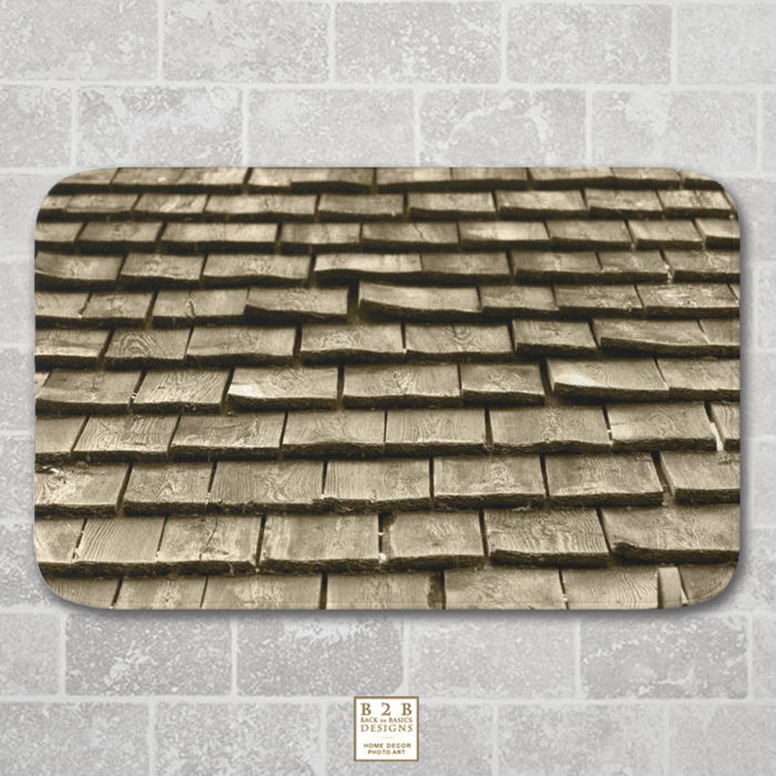 Bath Mat Wood Shingle Roof, Brown, Rustic Bathroom Decor, Microfiber ...