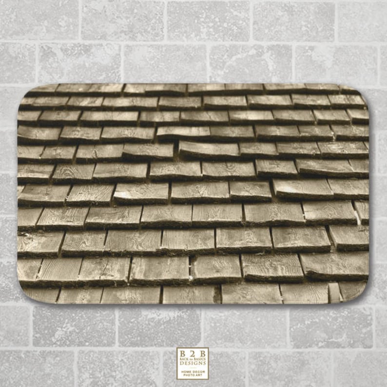 Bath Mat Wood Shingle Roof, Brown, Rustic Bathroom Decor, Microfiber ...
