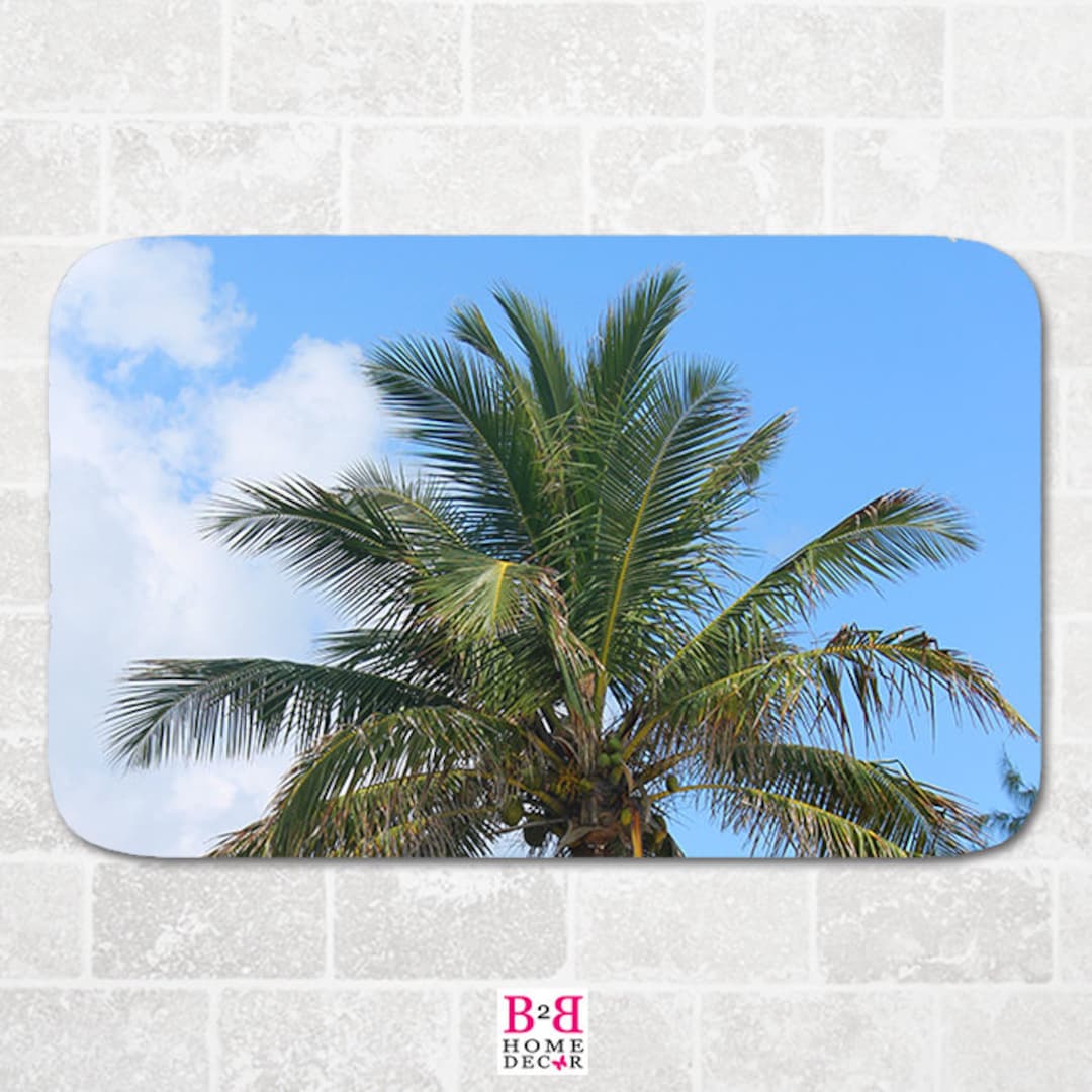 Palm Tree Bath Mat, Blue Green Decor, Bathroom Decor, Bathroom ...