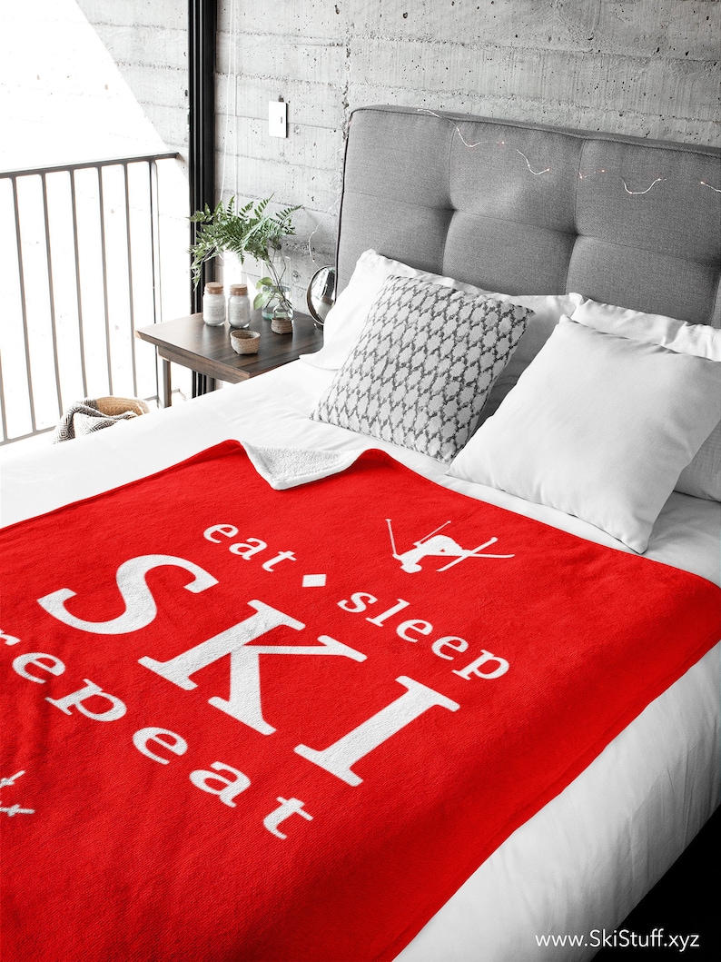 Ski Decor, Throw Blanket,eat Sleep SKI Repeat, Modern Bedroom Decor ...