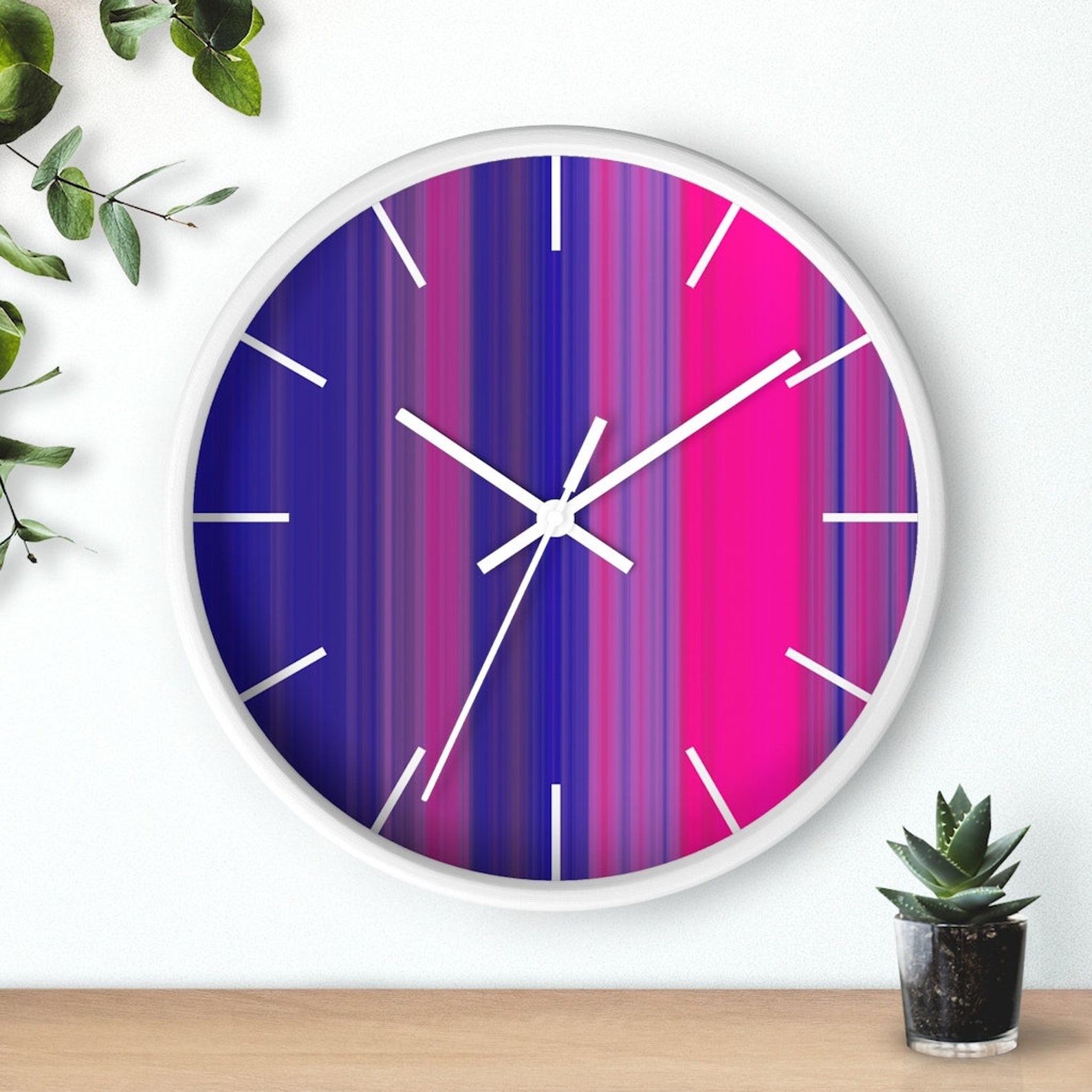 Blue and Pink Wall Clock, Abstract Clock, Linear Design, Modern Clock ...
