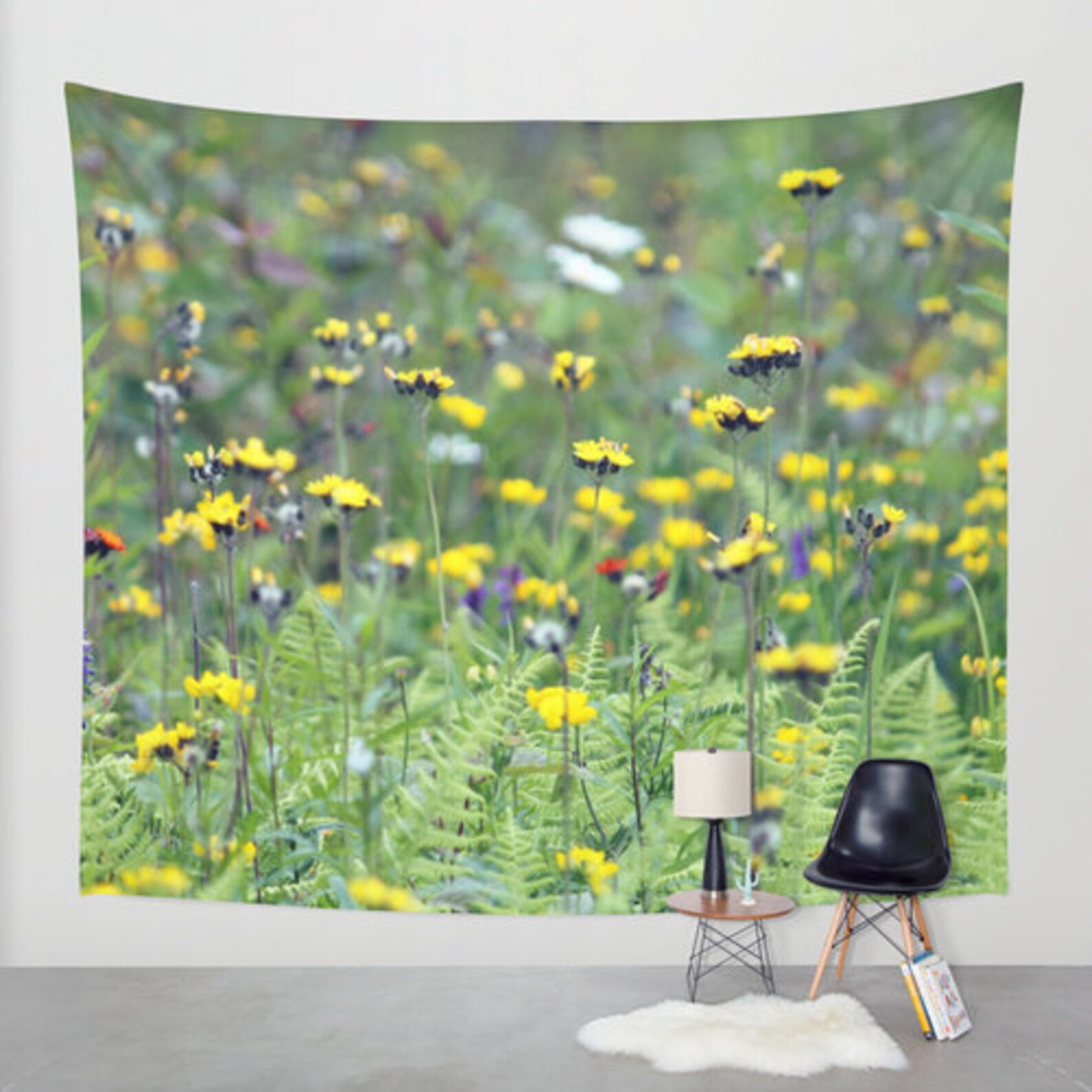 Summer Field, Wall Tapestry, Green, Yellow,floral, Modern Wall Art ...