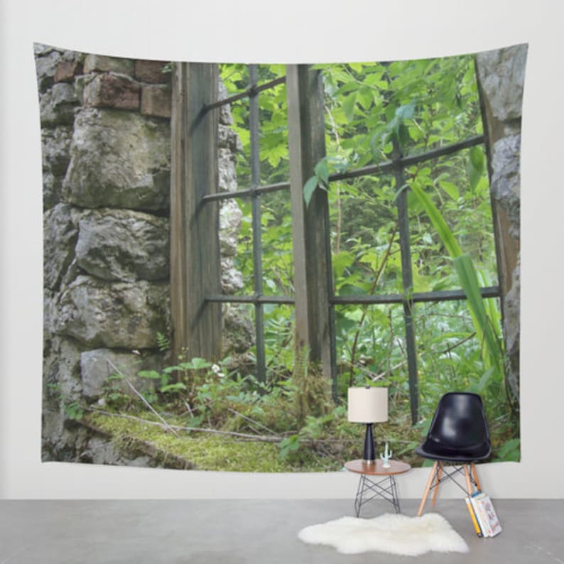 Window of the Past, Wall Tapestry, Green, Modern Wall Art, Home Decor ...