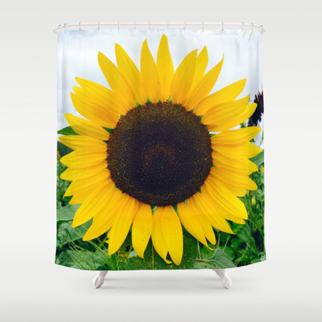Sunflower Yellow Shower Curtain Brown Blue Green Bath Etsy