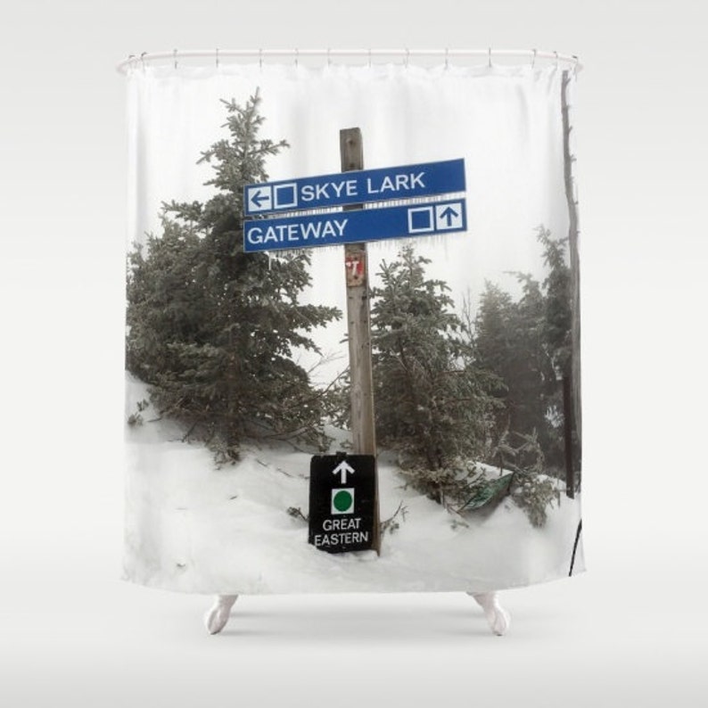 Shower Curtain,ski Trail Signs, Blue,white,snow,bath Curtain,bathroom ...