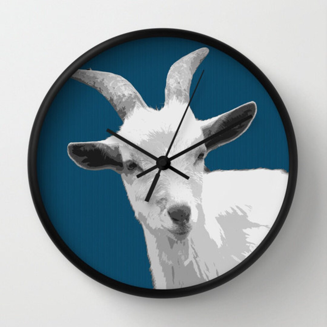 Goat Blue, Photo Wall Clock, White Goat Clock, Modern Wall Clock, Retro ...