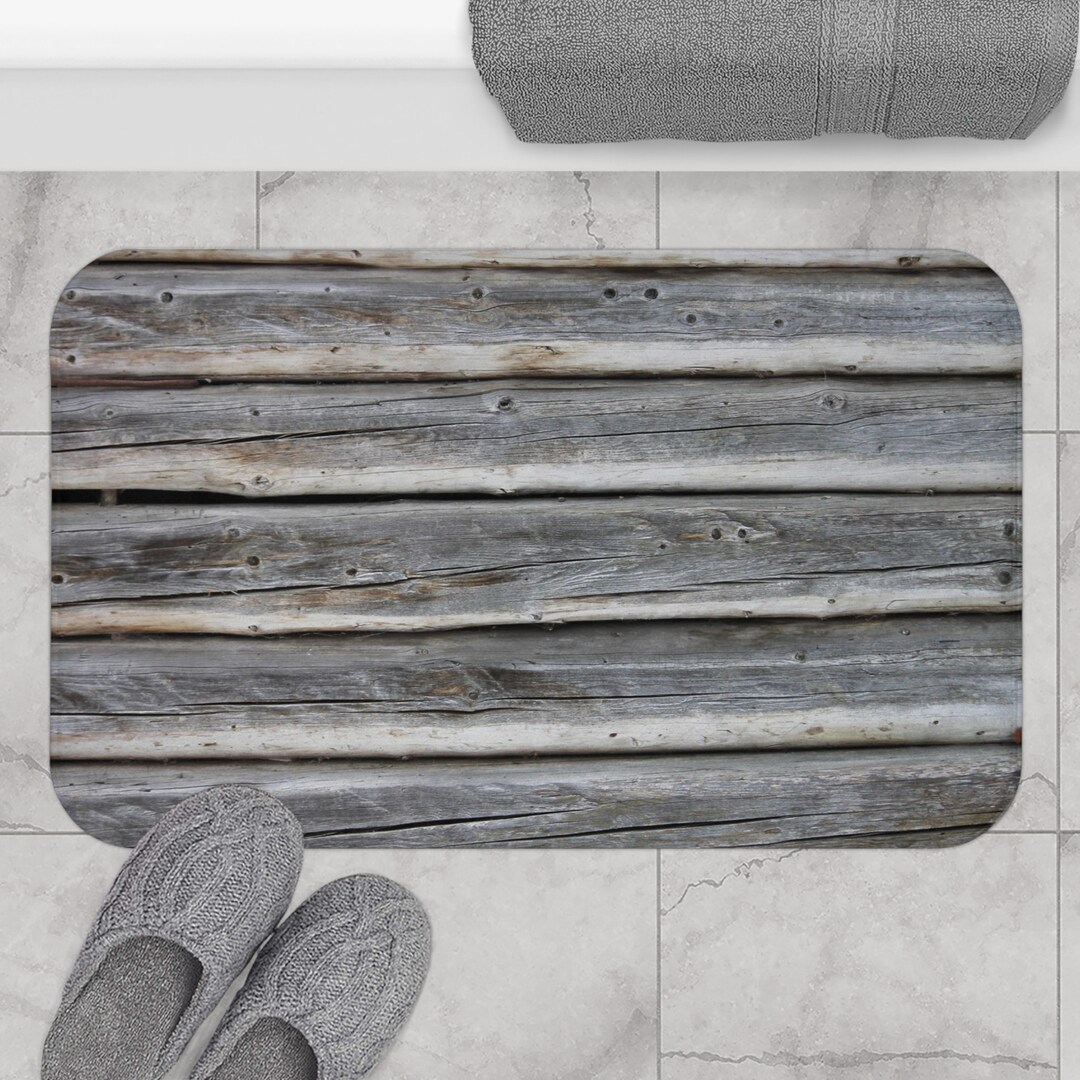Barnwood Weathered Bath Mat - Rustic Bathmat, Wood Look Floor Mat ...