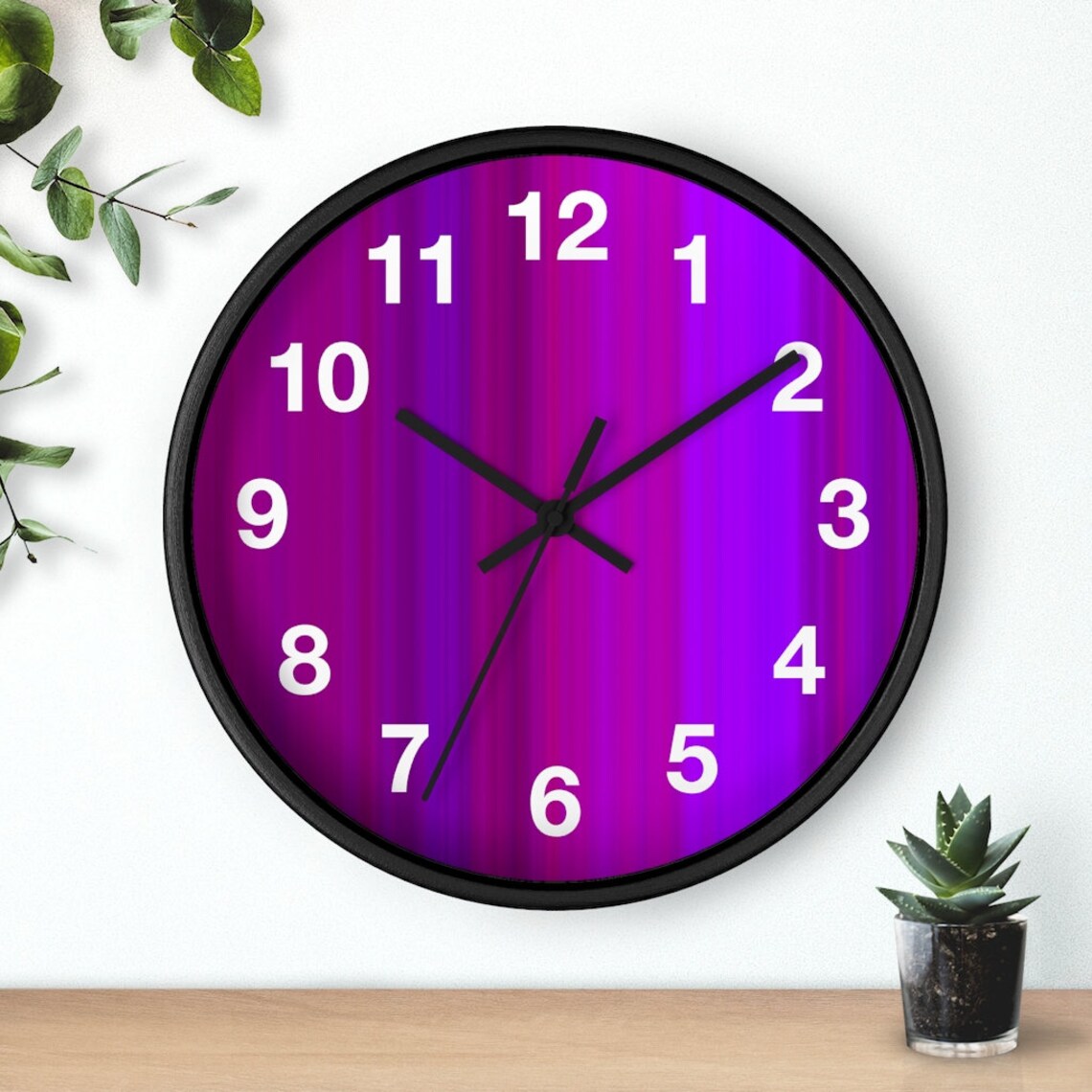 Pink and Purple Wall clock Abstract Clock Linear Design | Etsy