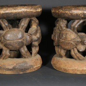 Original Authentic Vintage African Pair of Small Spider Wood Stools ...