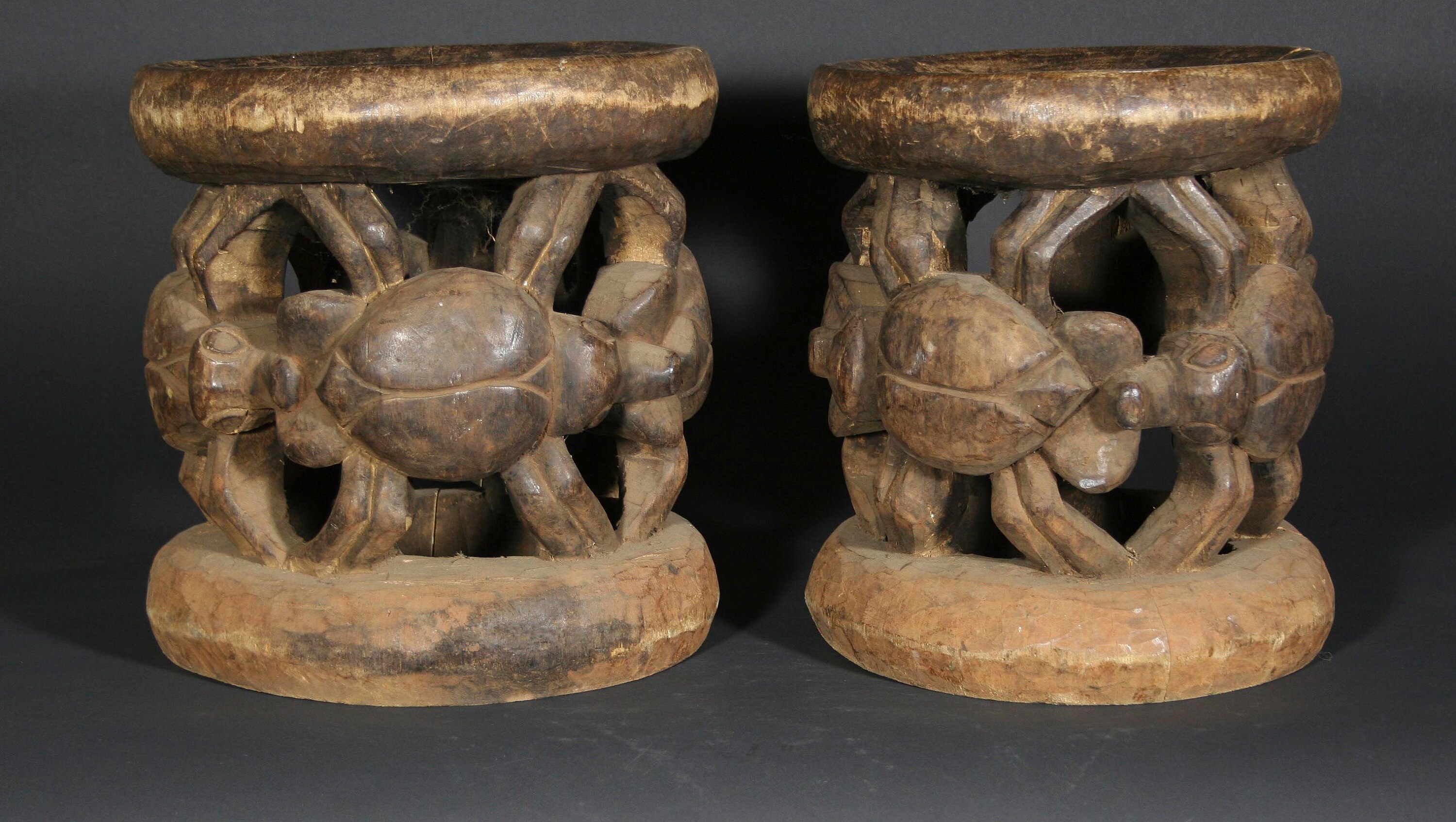Original Authentic Vintage African Pair of Small Spider Wood Stools ...
