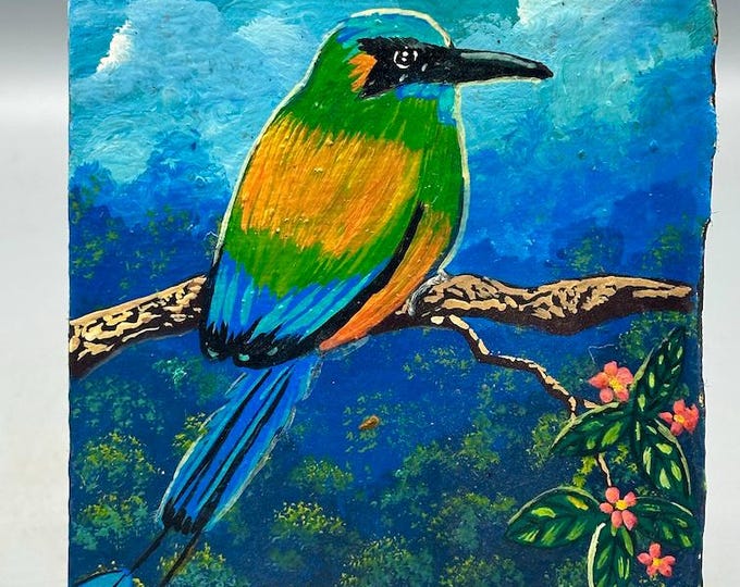 Original Small Torogoz Bird Painting on Canvas-covered Wood From El ...