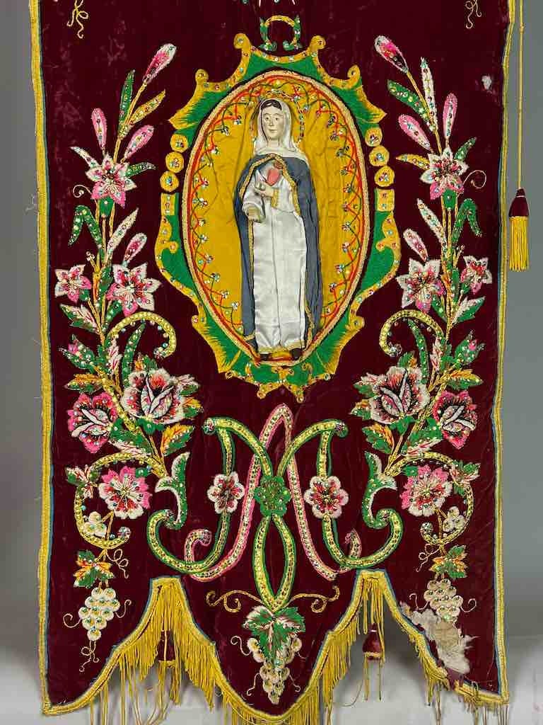 Antique Vietnamese Catholic Virgin Mary Banner Authentic Ecclesiastical ...