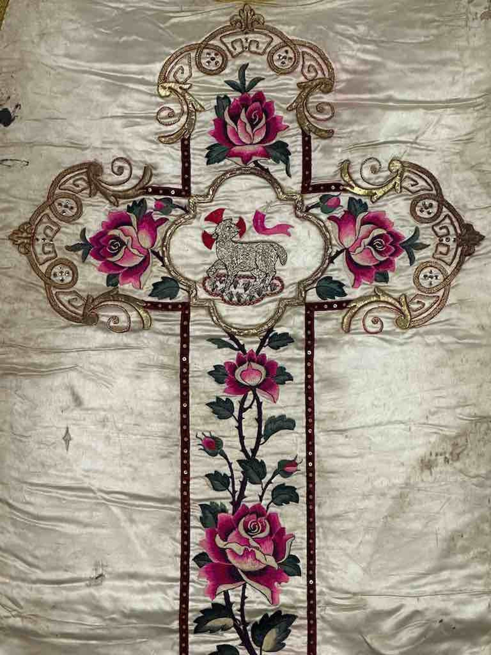 Antique Vietnamese Catholic Lamb of God Cross Design Chasuble Authentic ...