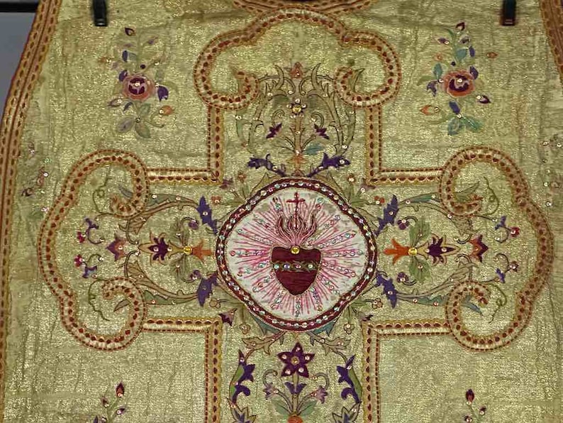 Antique Vietnamese Catholic Sacred Heart Cross Design Chasuble ...