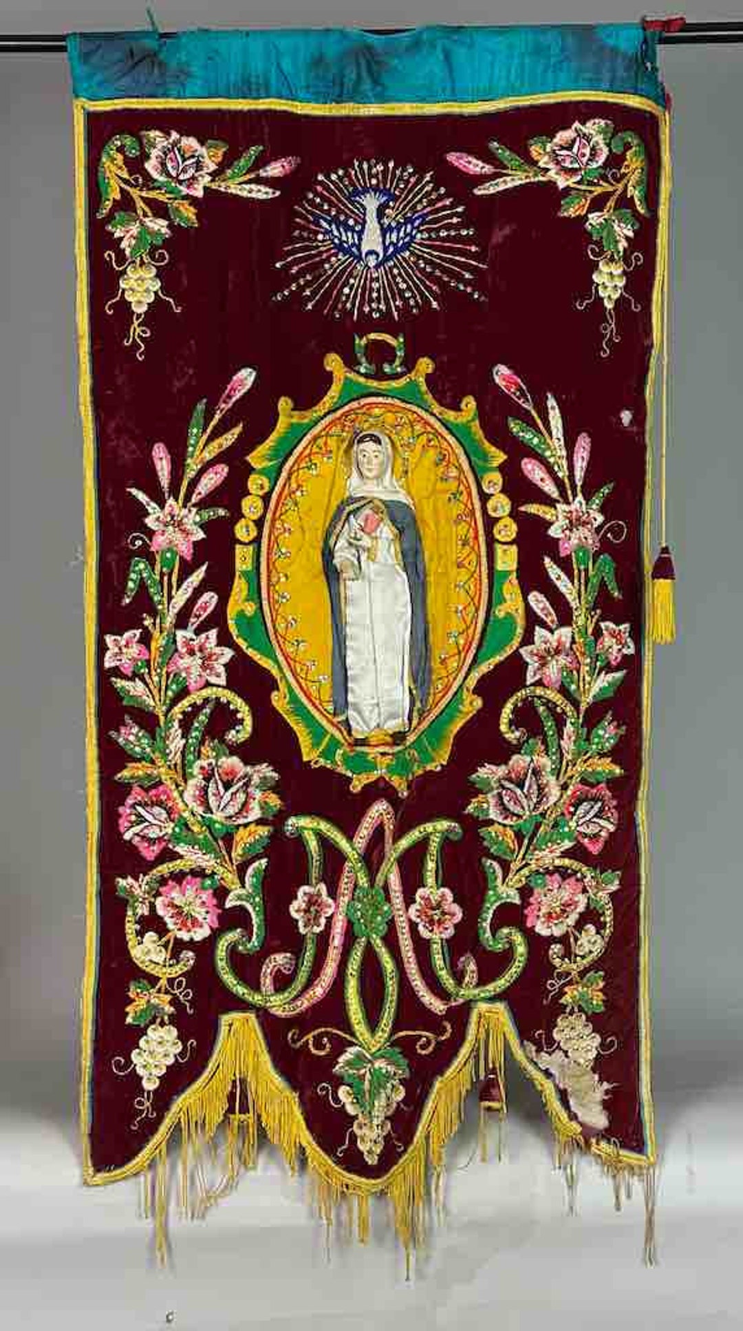 Antique Vietnamese Catholic Virgin Mary Banner Authentic Ecclesiastical ...