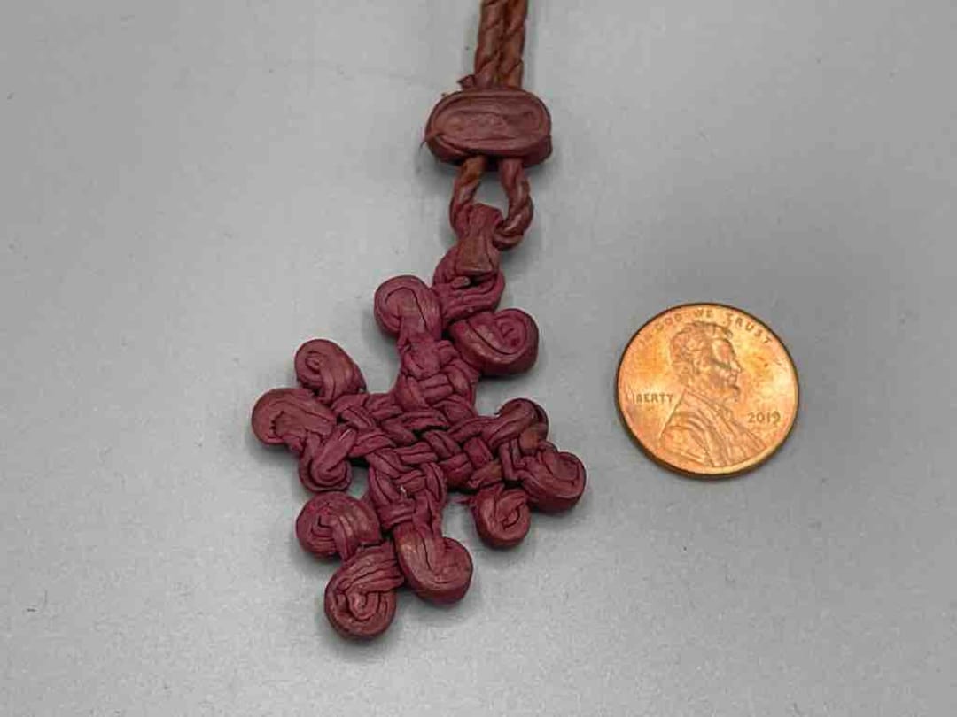 Woven Coptic Christian Red Leather Cross on Long Cord Necklace ...