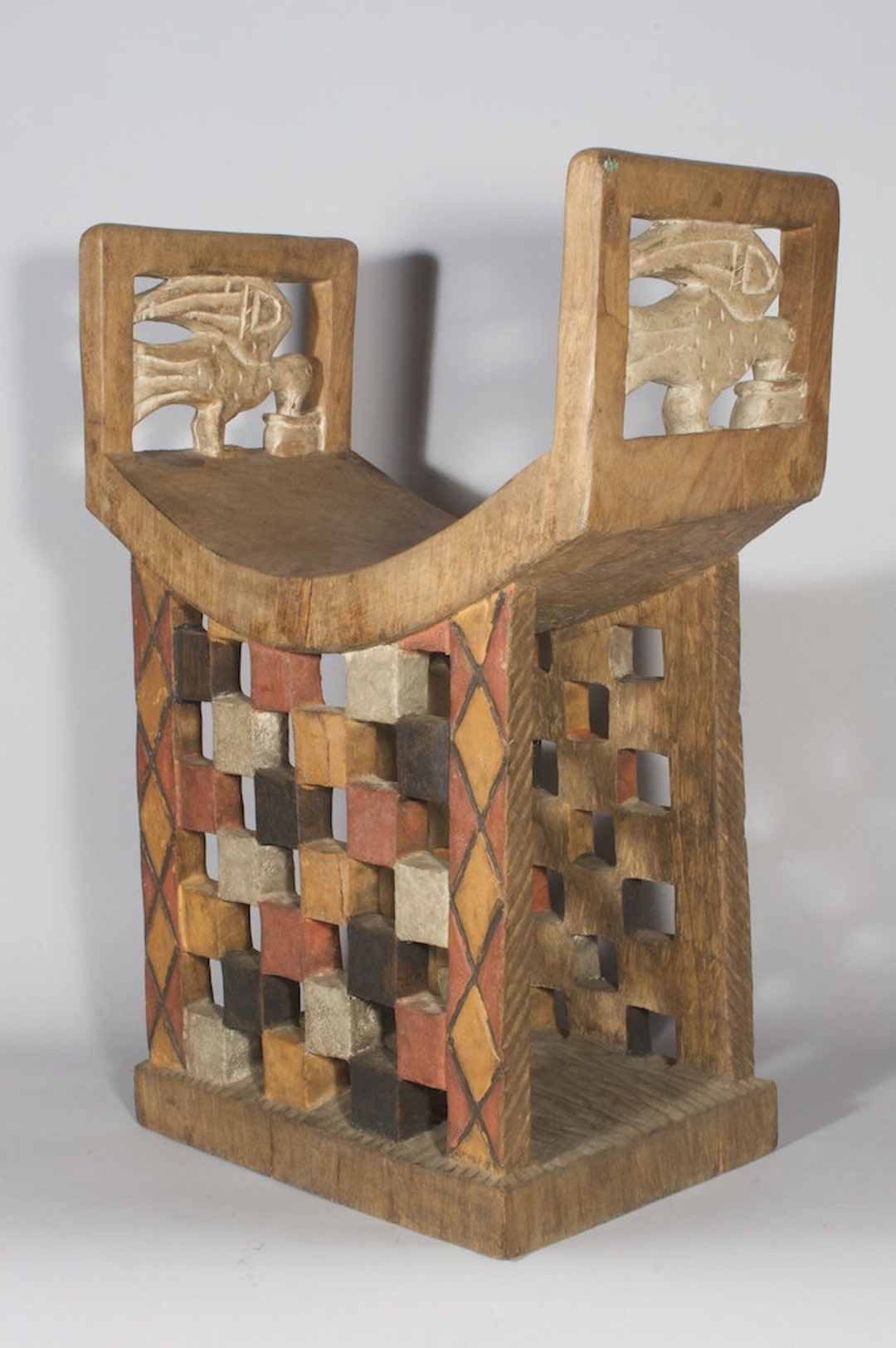 Original Authentic Vintage Fan African Tall Wood Stool – Bird Images ...