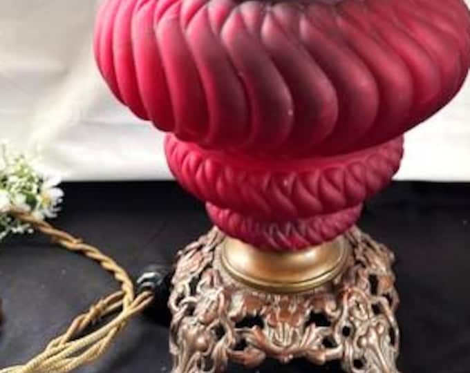 Antique/vintage Red Satin Glass "gone With the Wind" Lamp With Brass ...