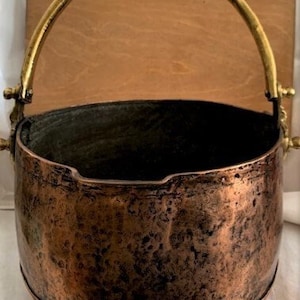 Vintage Mid Century Hand-made Hammered Large Copper Pot W/brass Handle ...