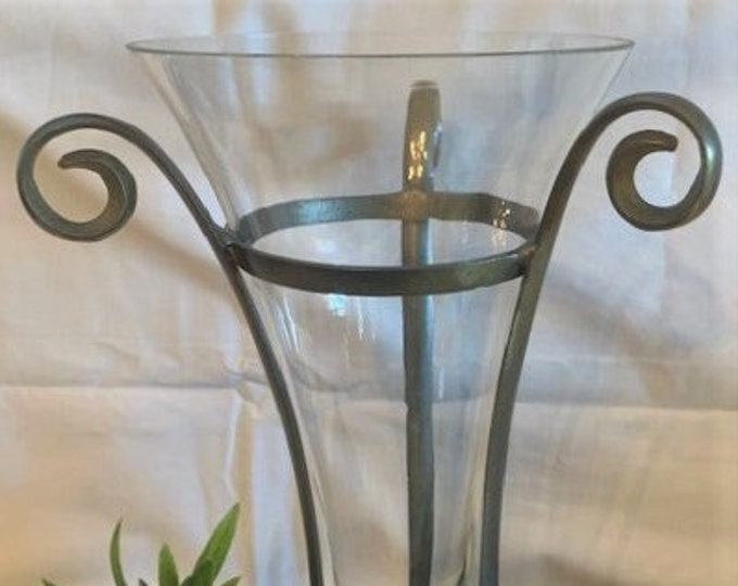 Vintage Wrought Iron Gray Stand With Clear Glass Cone Vase- Modern ...