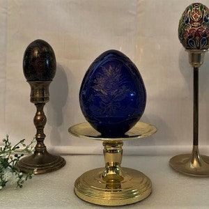 Vintage Faberge Cobalt Blue Glass Egg W/brass & Cloisonne Enamel Ornate ...